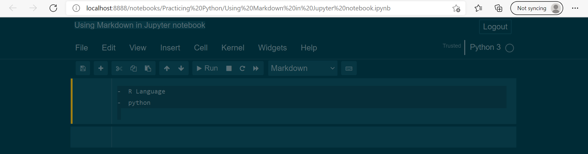 Markdown cell in Jupyter Notebook - Sri Tech Studio